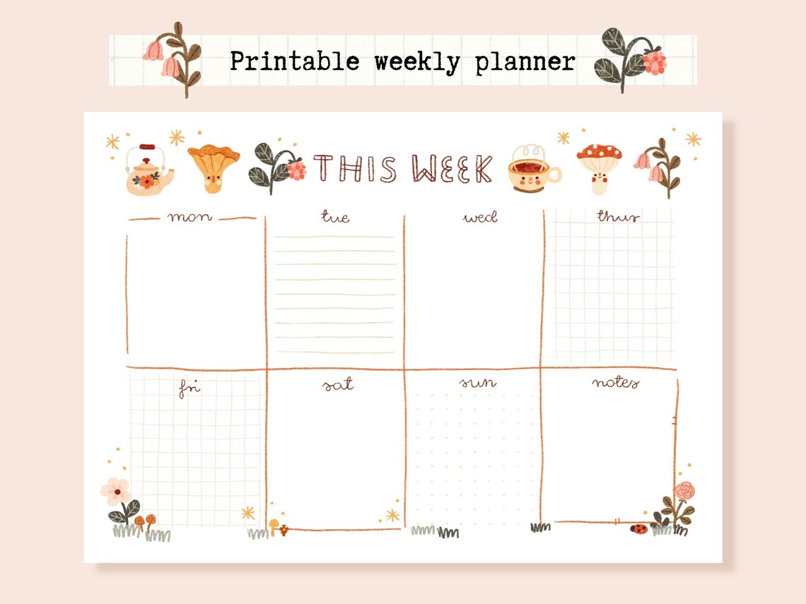 Cottagecore Weekly Planner DIGITAL FILE Printable Planner - Etsy UK