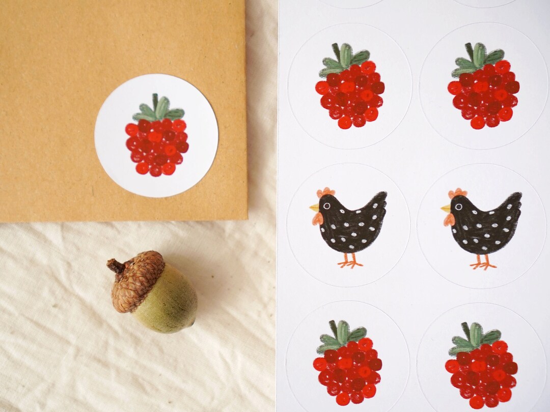 Circle Stickers Raspberry & Hen Envelope Seals, Round Stickers, Sticker ...