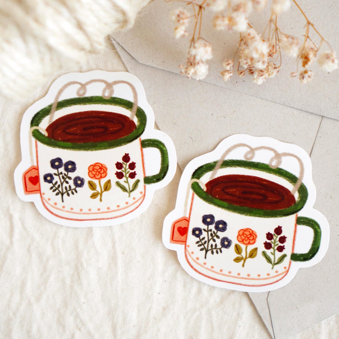 Floral Cup - Vinyl Sticker | Glossy Sticker, Tea Sticker, Cute Stickers ...