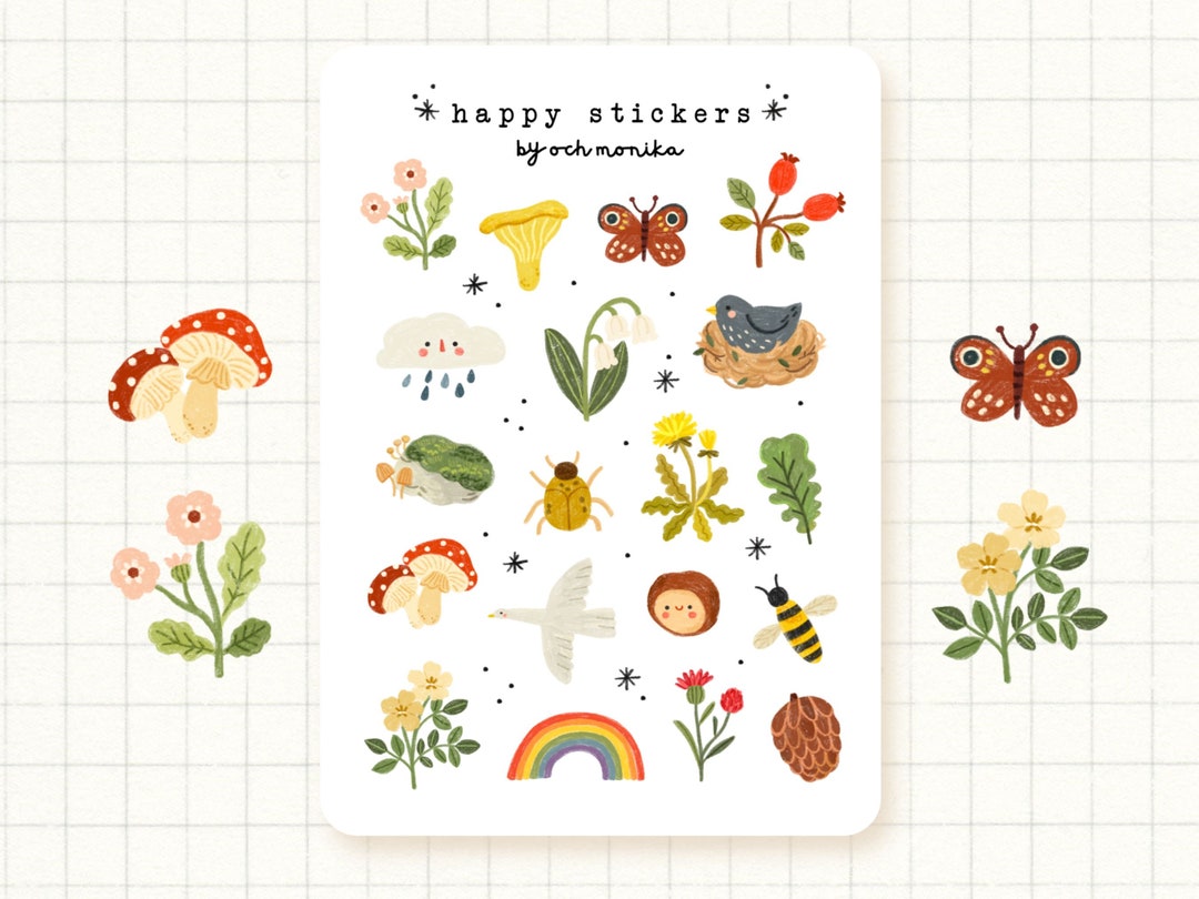 Nature Stickers Sticker Sheet, Flower Stickers, Cute Stickers, Planner ...