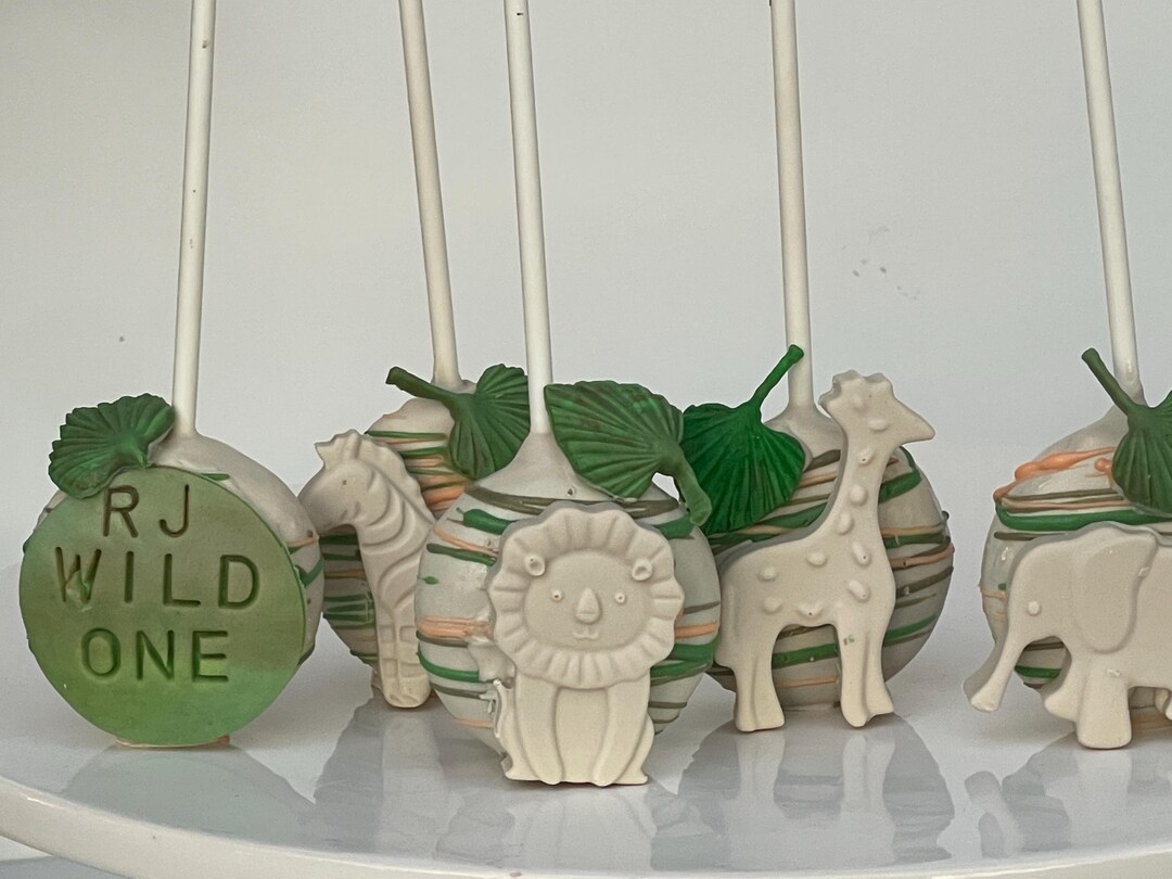 Safari Cake Pops, Personalized Name Age, Giraffe, Lion, Elephant, Zebra ...