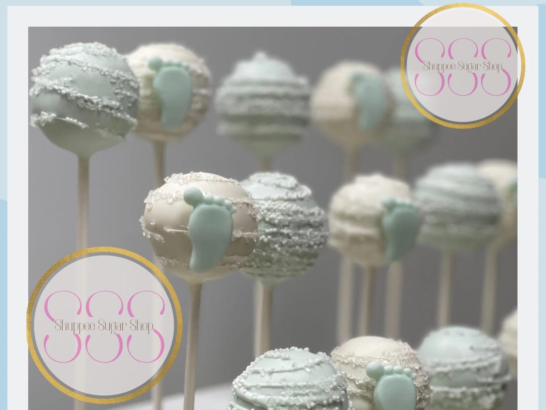 Custom Baby Shower Cake Pops, Baby Footprint Theme Dessert Table, Party ...