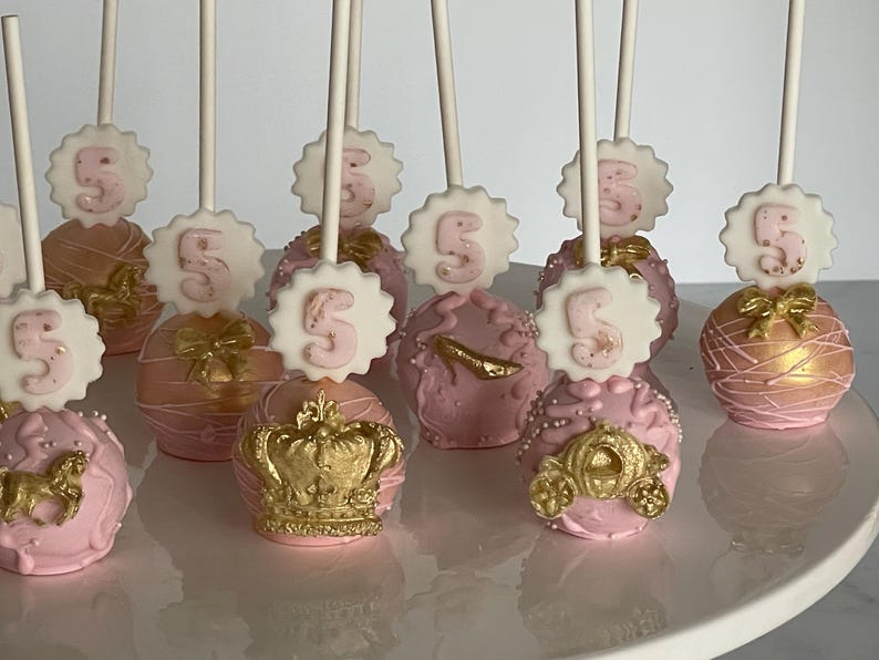 Princess Cake Pops, Pink and Gold Dessert Table Treats, Girl Birthday ...