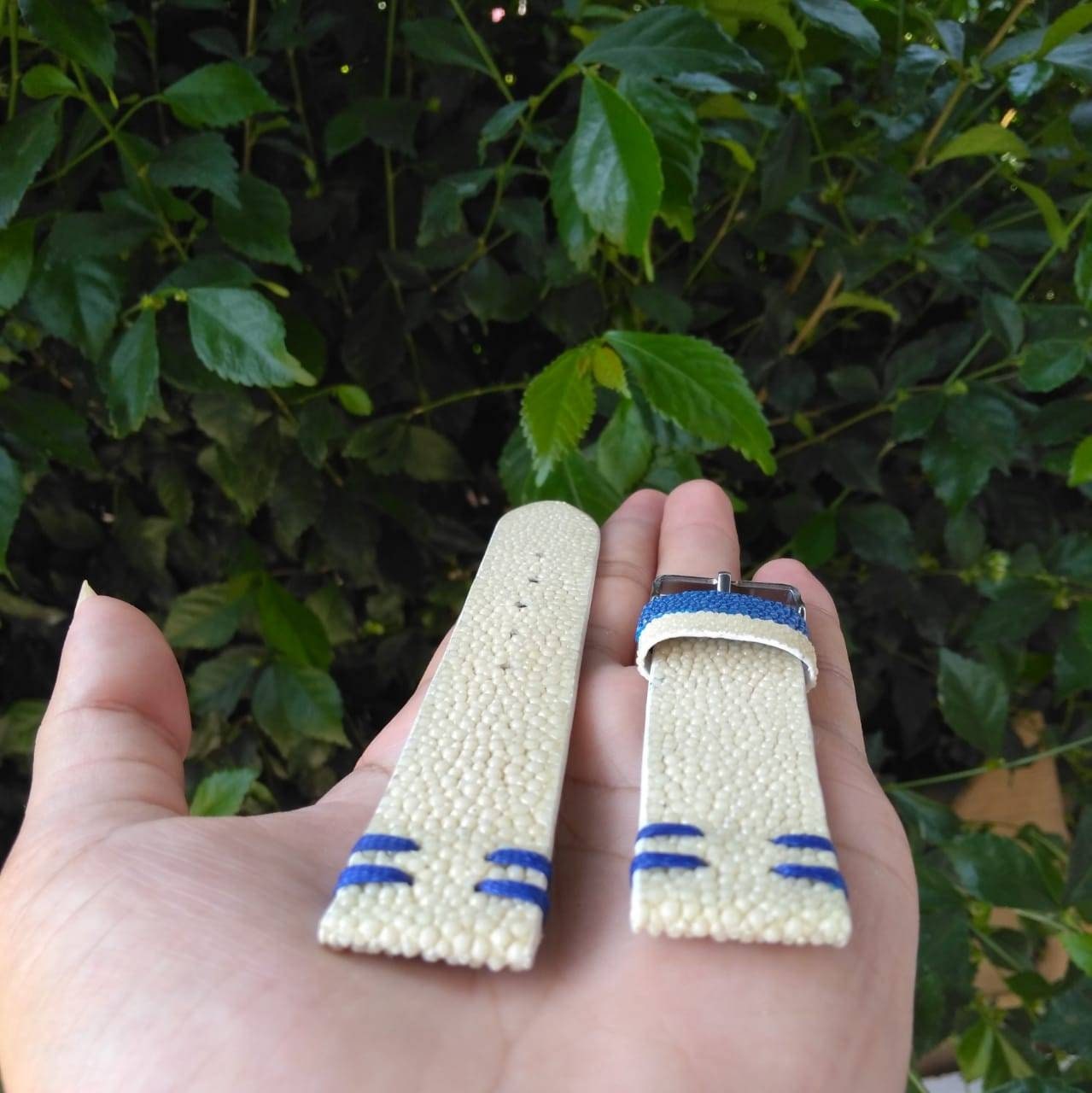 Stingray Watch Strap White Beige With Blue Accent Handmade - Etsy