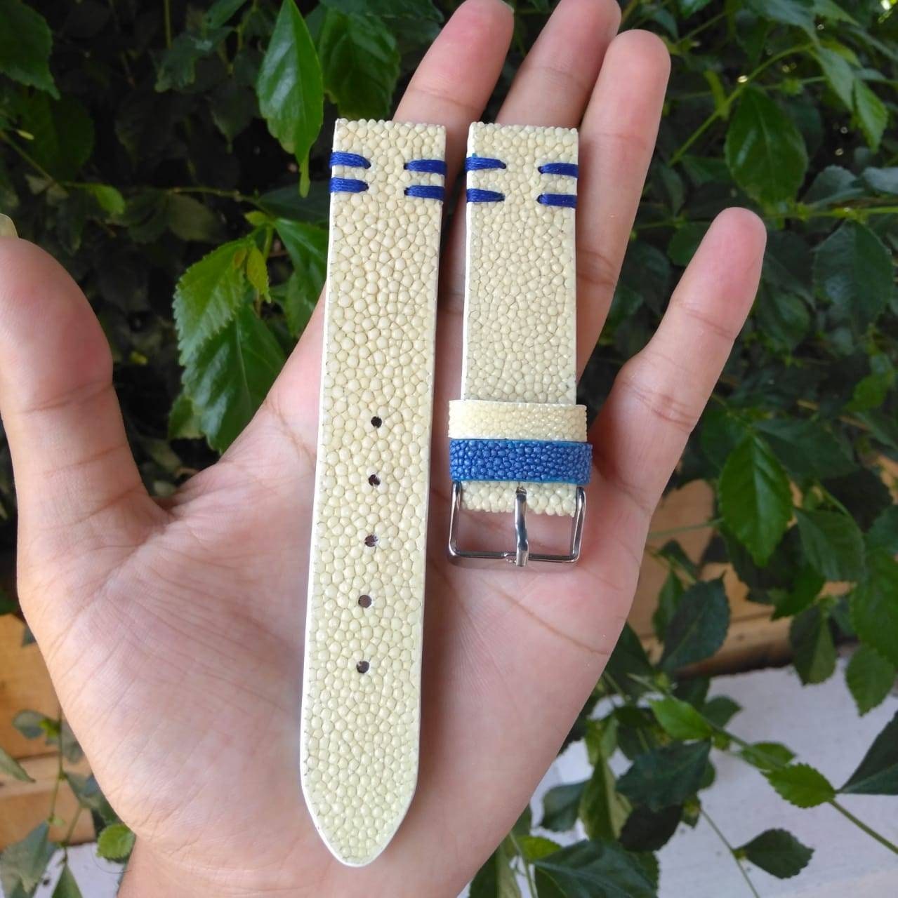 Stingray Watch Strap White Beige With Blue Accent Handmade - Etsy