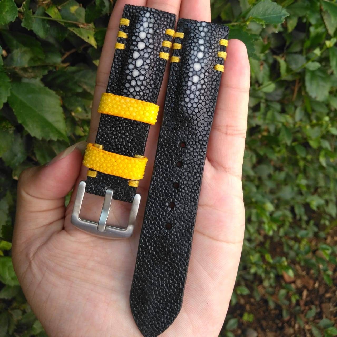 Stingray Double Diamond Watch Strap Black With Yellow Accent Handmade ...