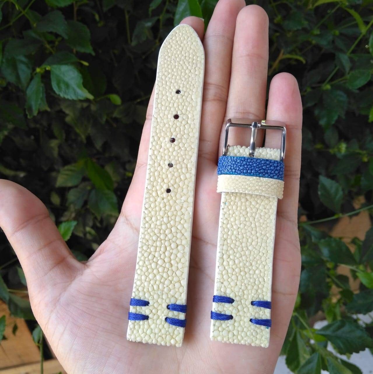Stingray Watch Strap White Beige With Blue Accent Handmade - Etsy