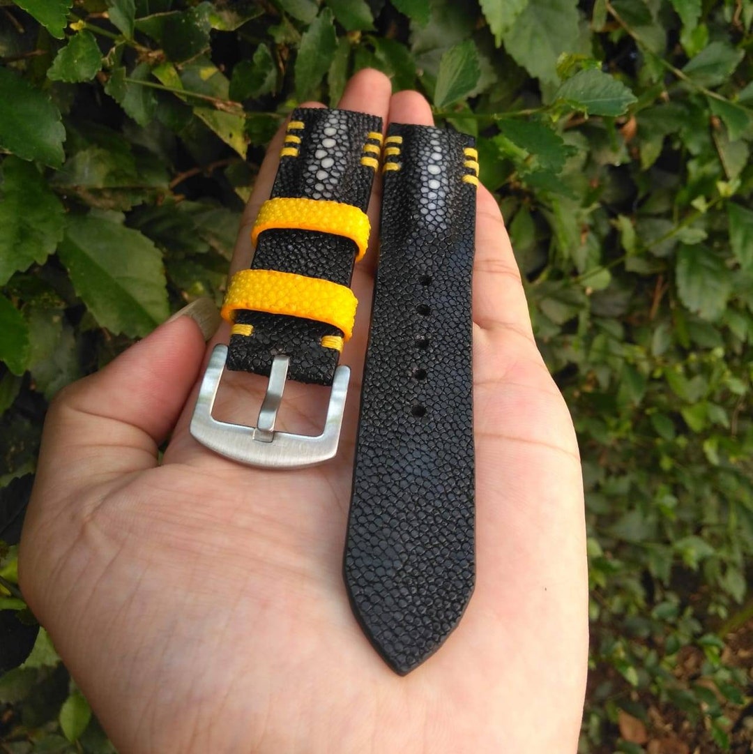 Stingray Double Diamond Watch Strap Black With Yellow Accent Handmade ...