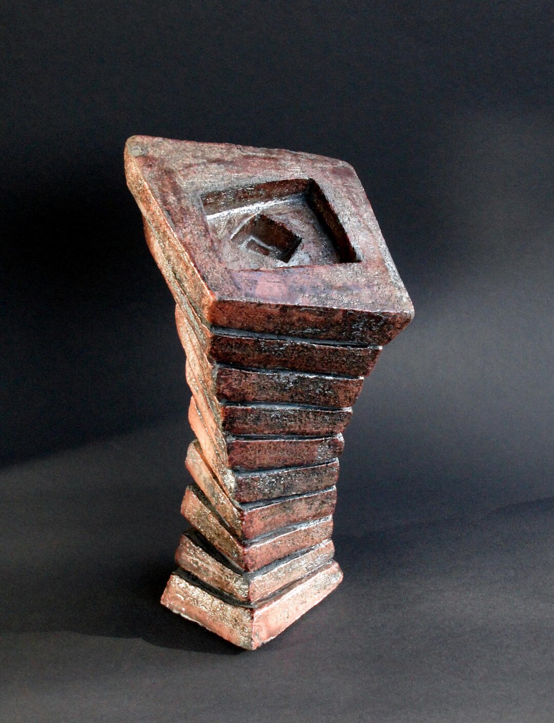 Square Rhythm - Ceramic Sculpture, Raku Fired, Glazed, Height 25 Cm ...
