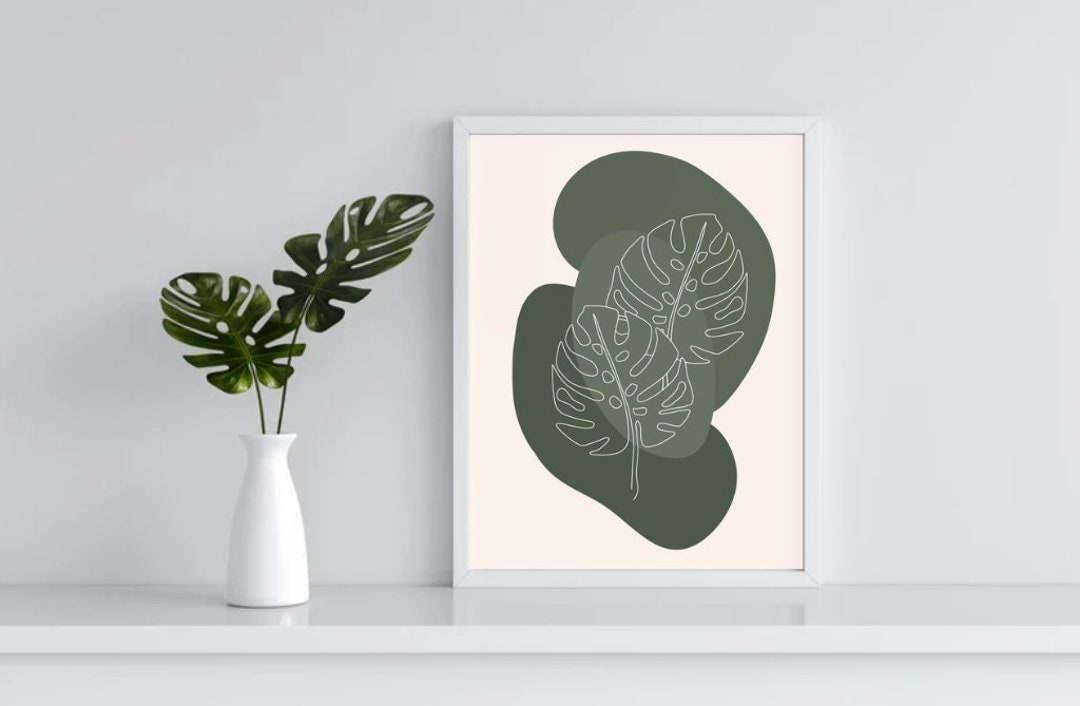 Set of 3 Green Leaf Line Print - Etsy