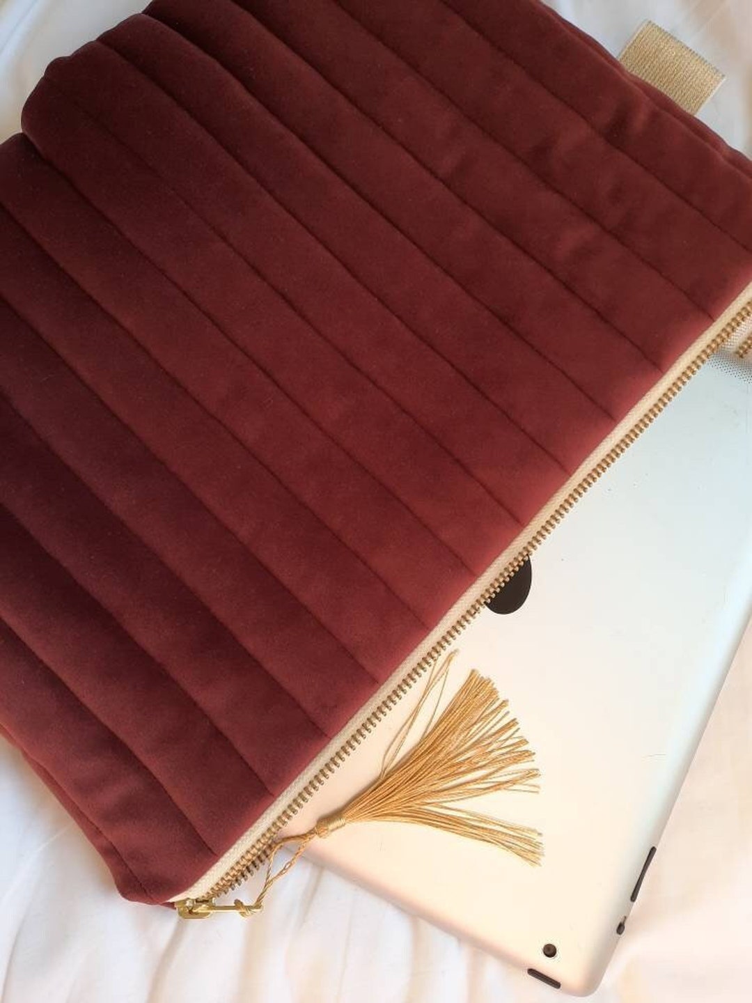 Zipped PC MacBook iPad Surface Computer Cover Pouch Fleece Velvet Red ...