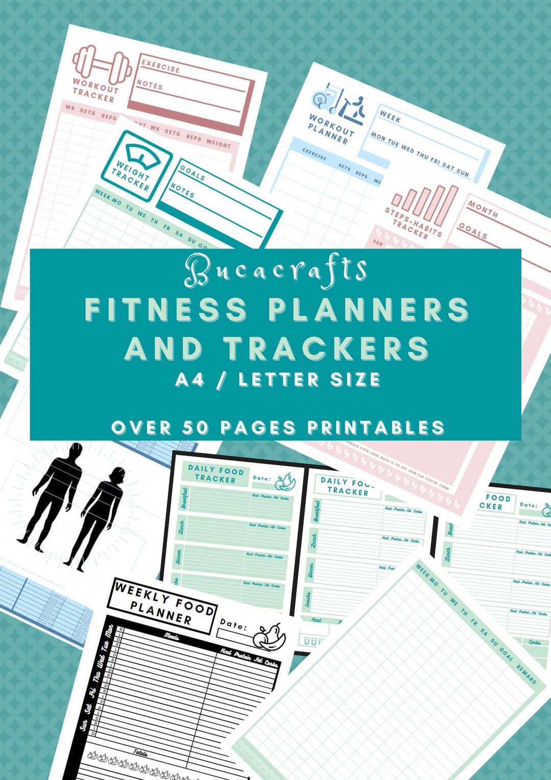 Fitness Planner Printable Bundle, Daily Food, Weight, Measurements and ...