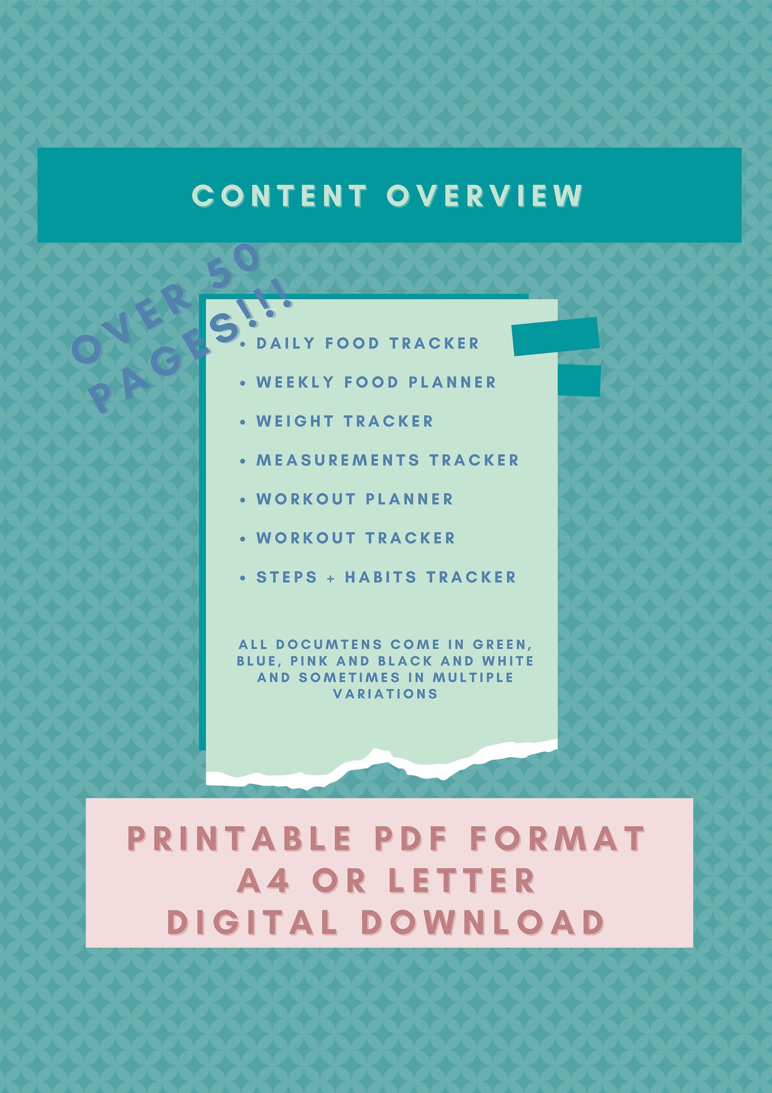 Fitness Planner Printable Bundle Daily Food Weight | Etsy