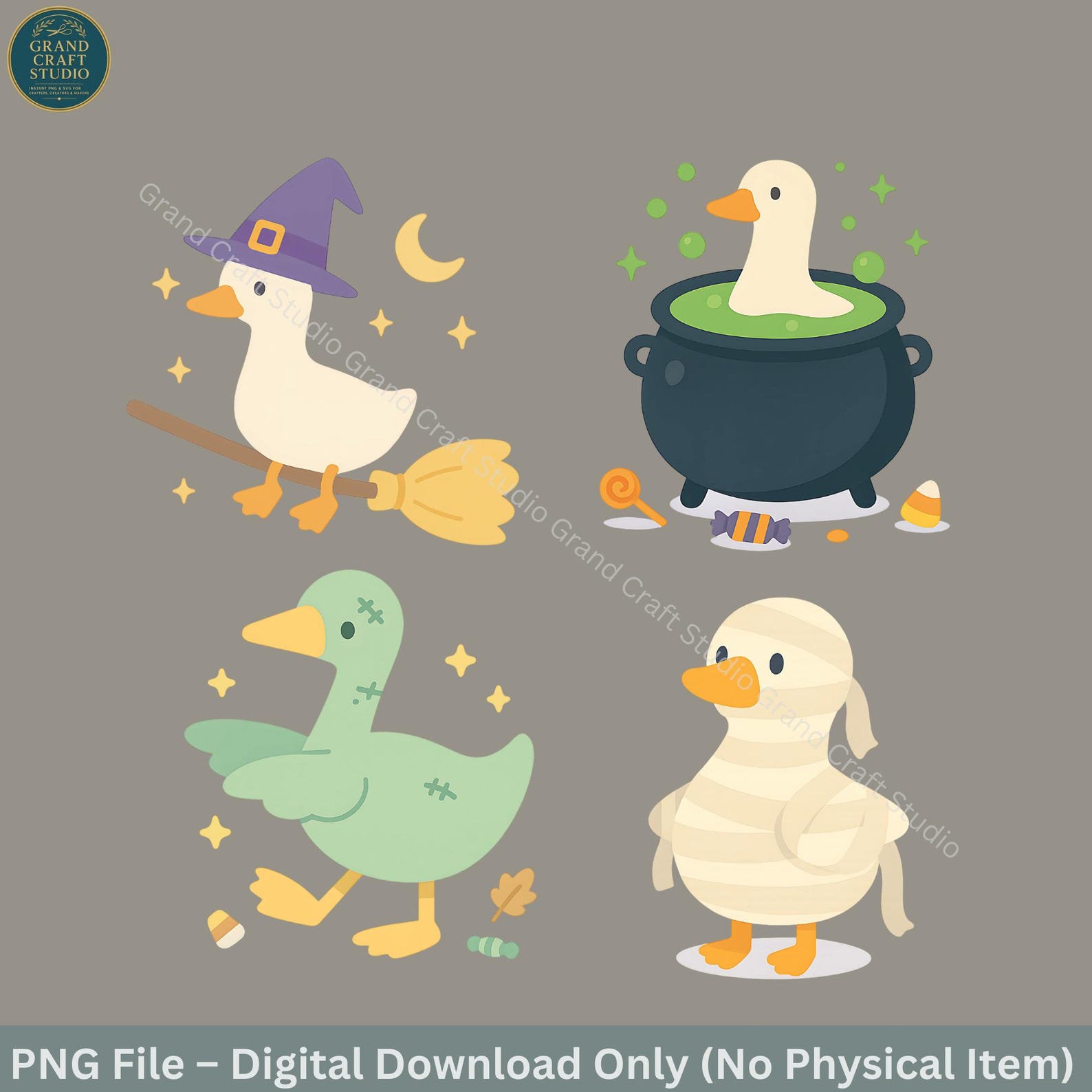 Halloween Goose PNG Bundle: Witch, Mummy, Zombie Ducks Clipart (digital ...