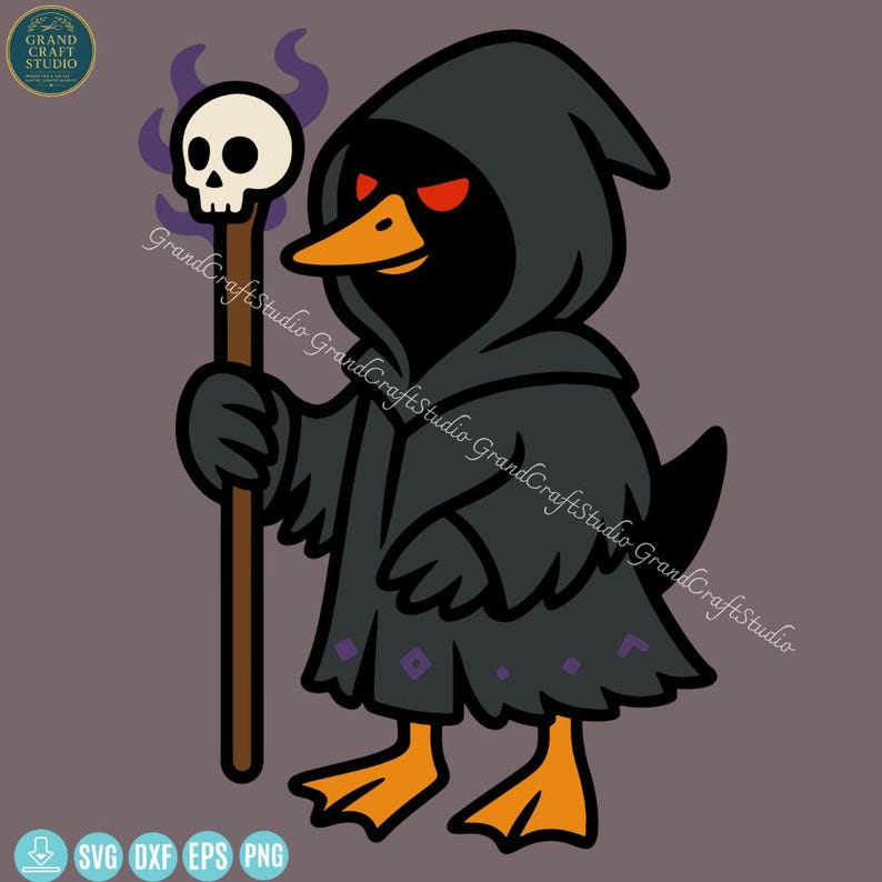 Necromancer Goose SVG: Dark Wizard Duck With Skull Staff (digital ...