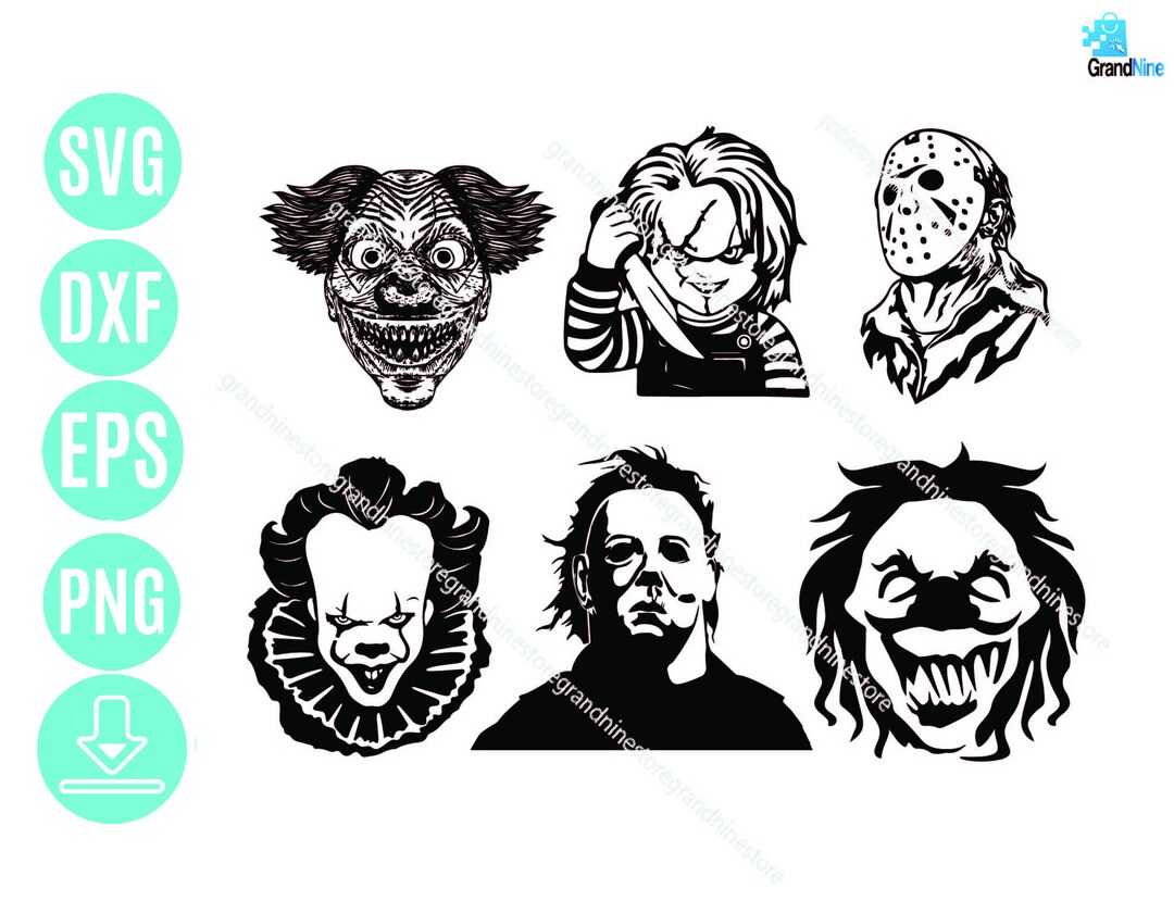 Scary Horror Faces SVG Bundle, Creepy Mask Killer Clown Cut Files ...