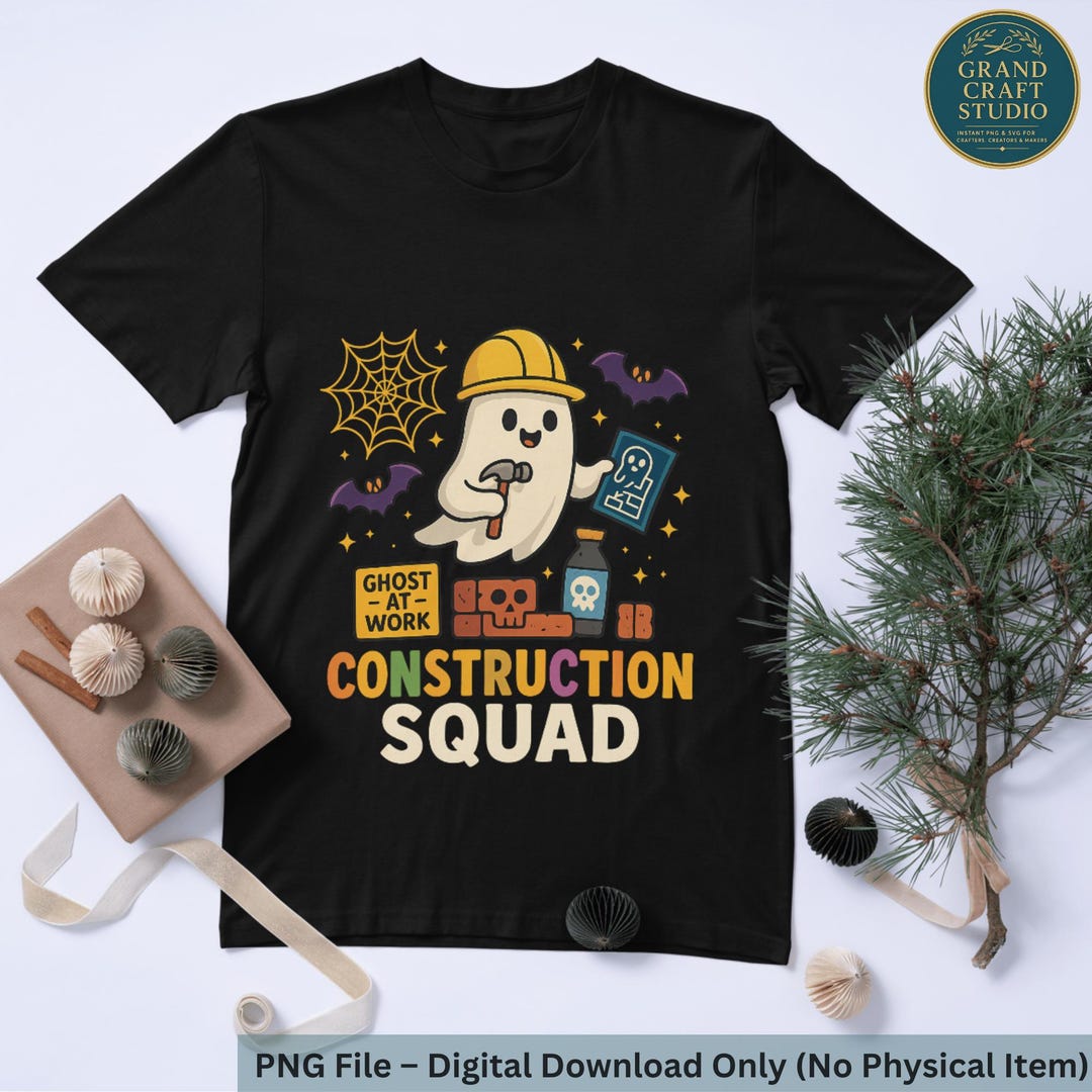 Funny Halloween Builder Ghost PNG: Construction Squad Clipart (digital ...