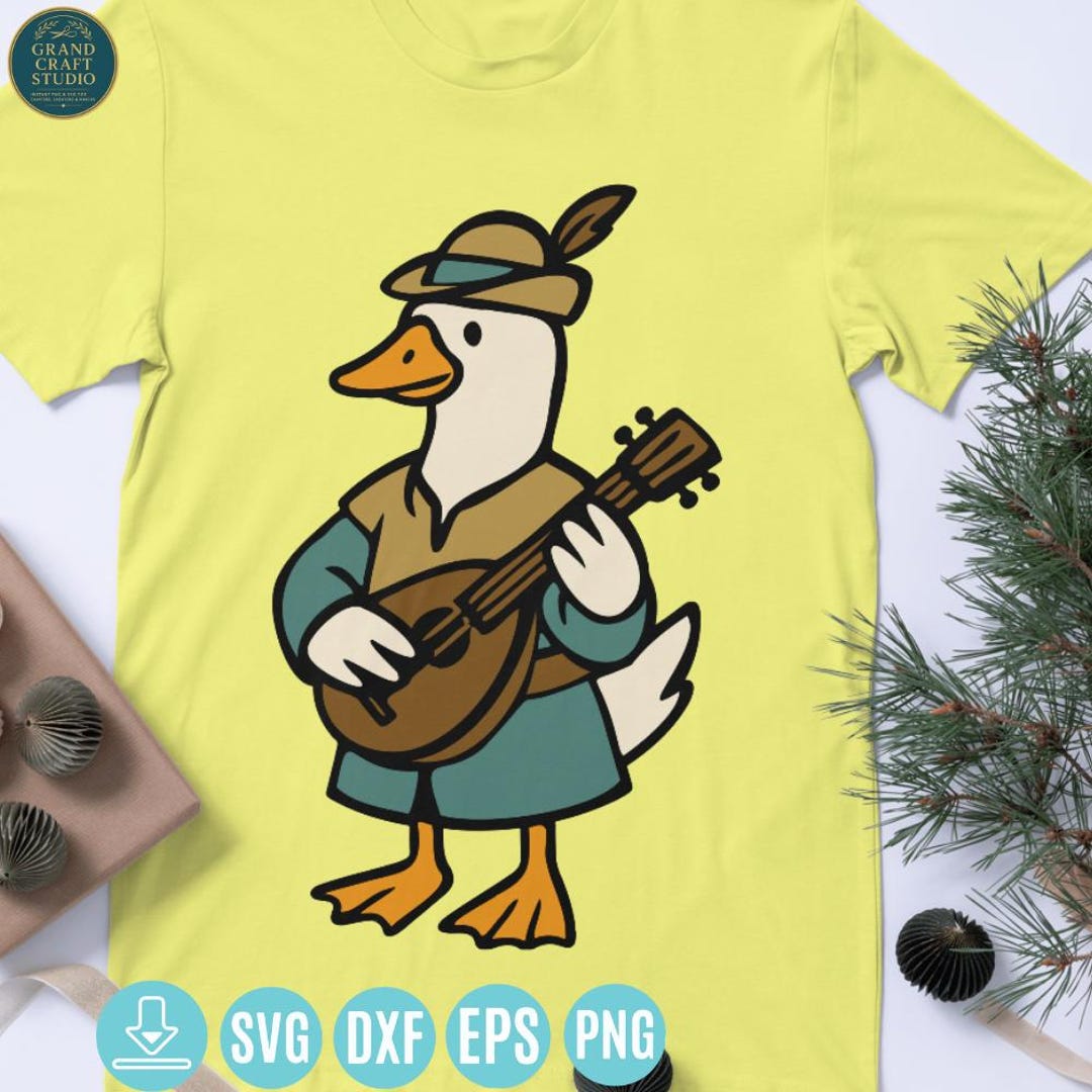 Bard Goose SVG, Funny Musician Duck Playing Lute for Cricut ...