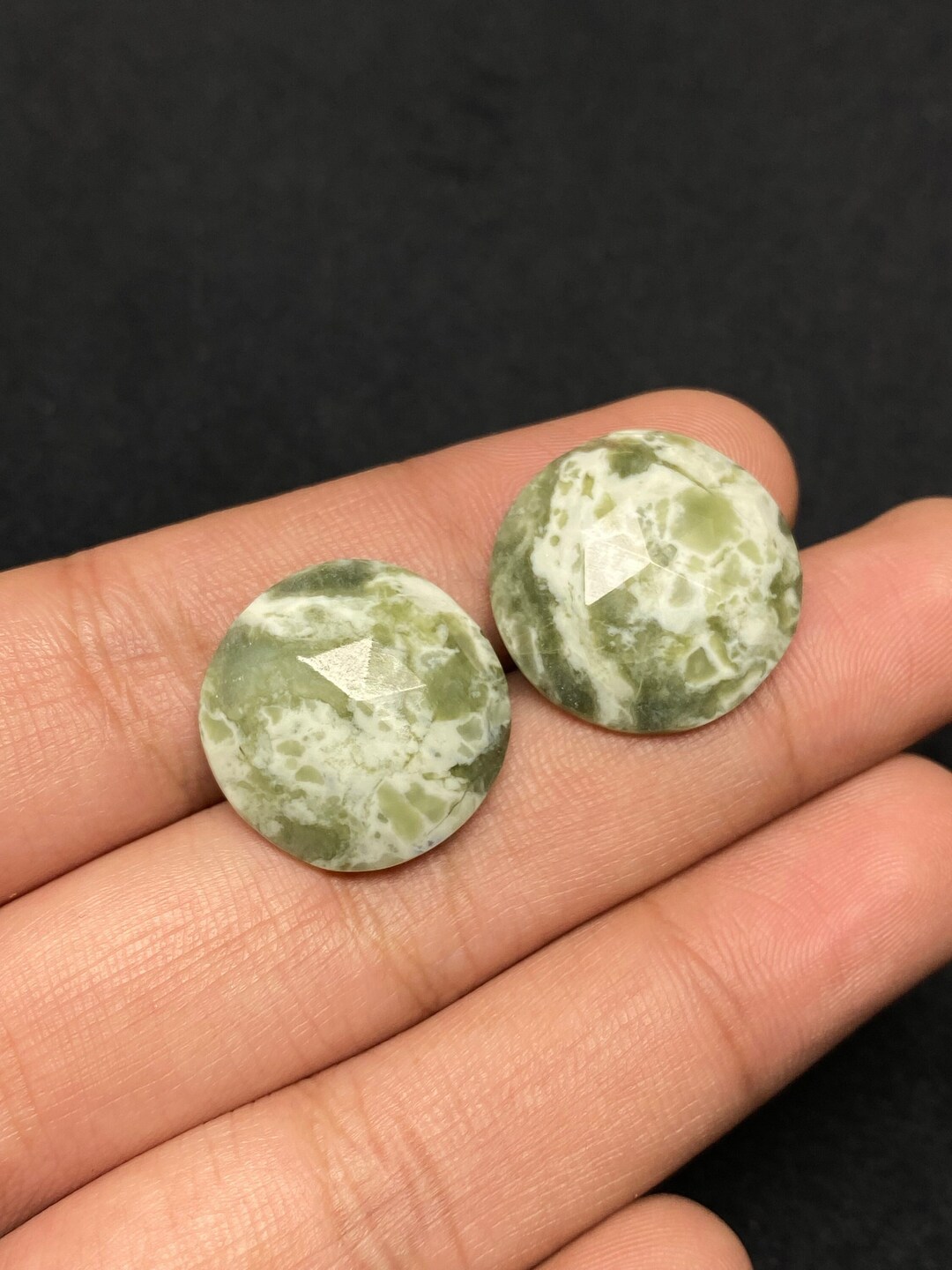 Serpentine Gemstone, Natural Serpentine Rose Cut Pair for Jewelry ...
