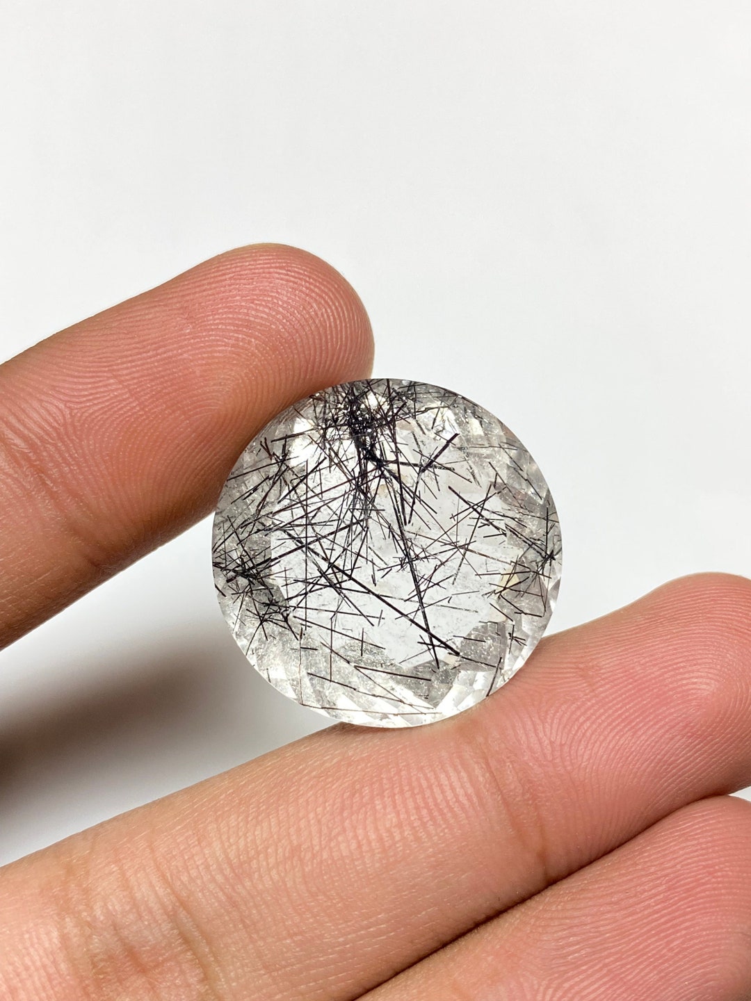 Black Rutile Round Shape Faceted Cut Gemstone, Rutilated Quartz Loose ...