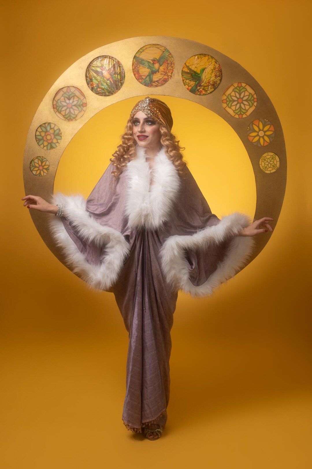 Lilac Art Deco Faux Fur Oriental 1920s Gown Hollywood Pink Dress Style ...