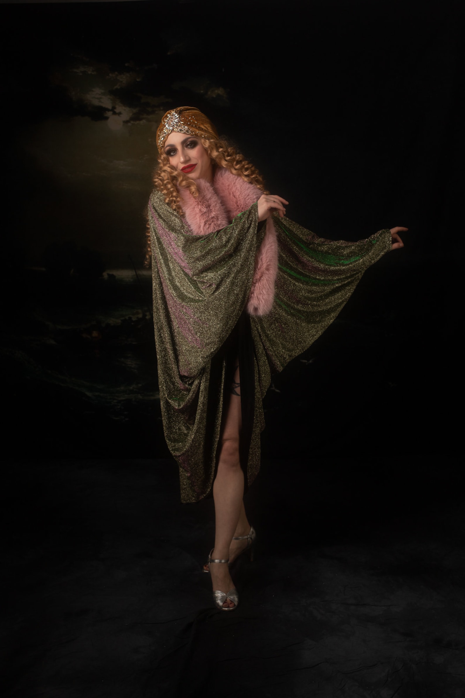 Aristocratic Holo Golden Green Pink 1920s Faux Fur Gown Color Hollywood ...