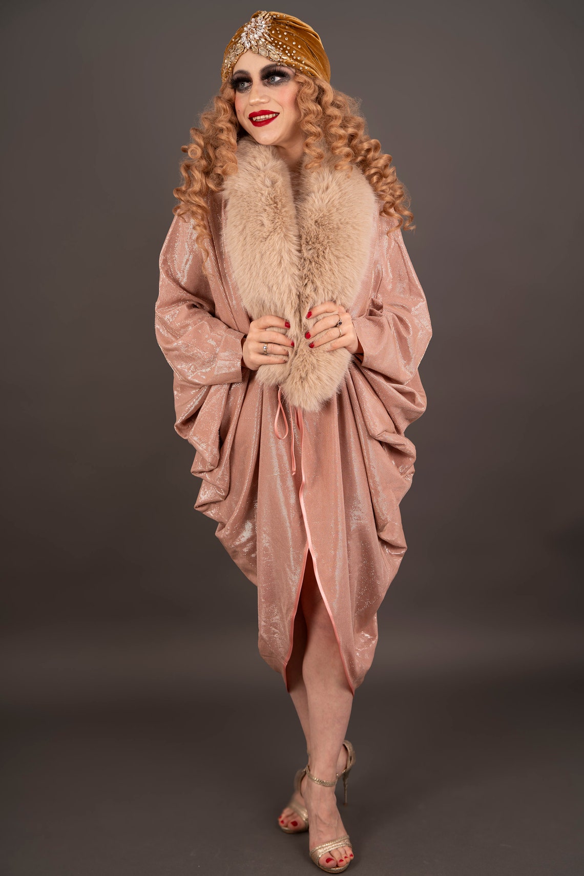 Aristocratic Pink & Beige 1920s Faux Fur Gown Color Hollywood Style ...