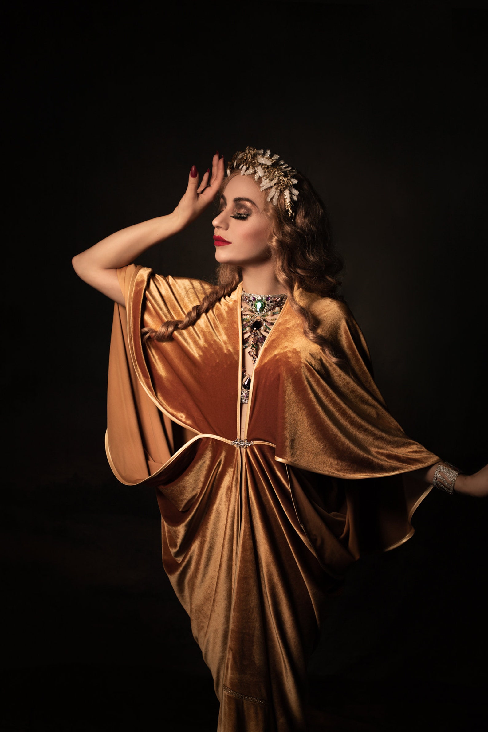 1920s Golden Velvet Gown Hollywood Style Great Gatsby Burlesque Flapper ...