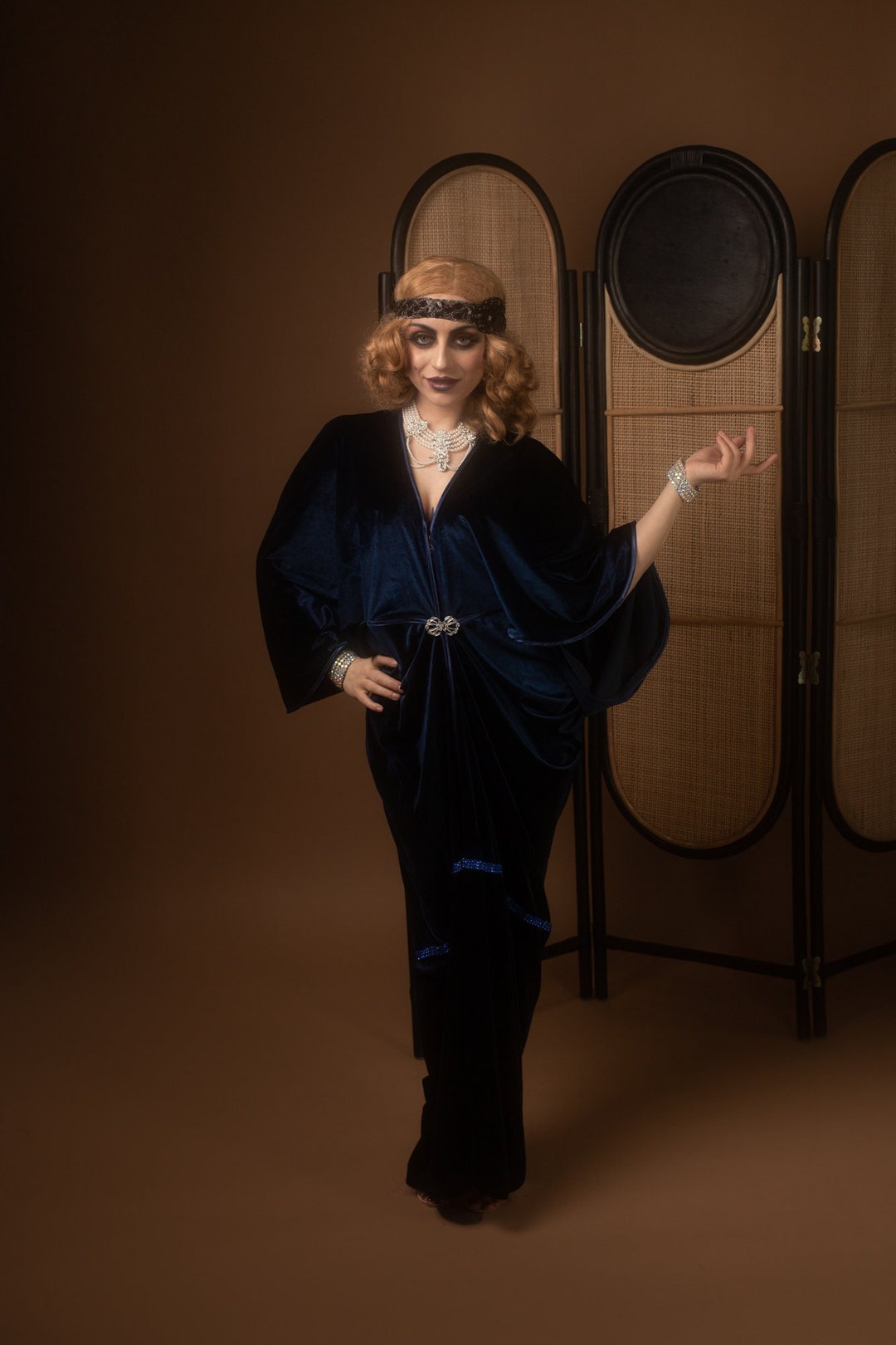1920s Velvet Gown Navy Deep Blue Hollywood Style Great Gatsby Burlesque ...