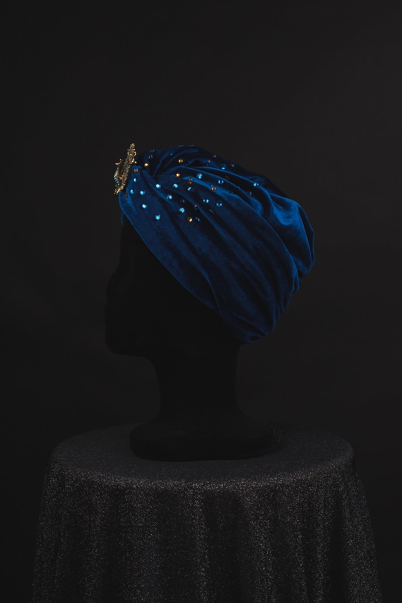 Peacock Royal Blue 1920s Velvet Turban Rhinestones Brooch - Etsy