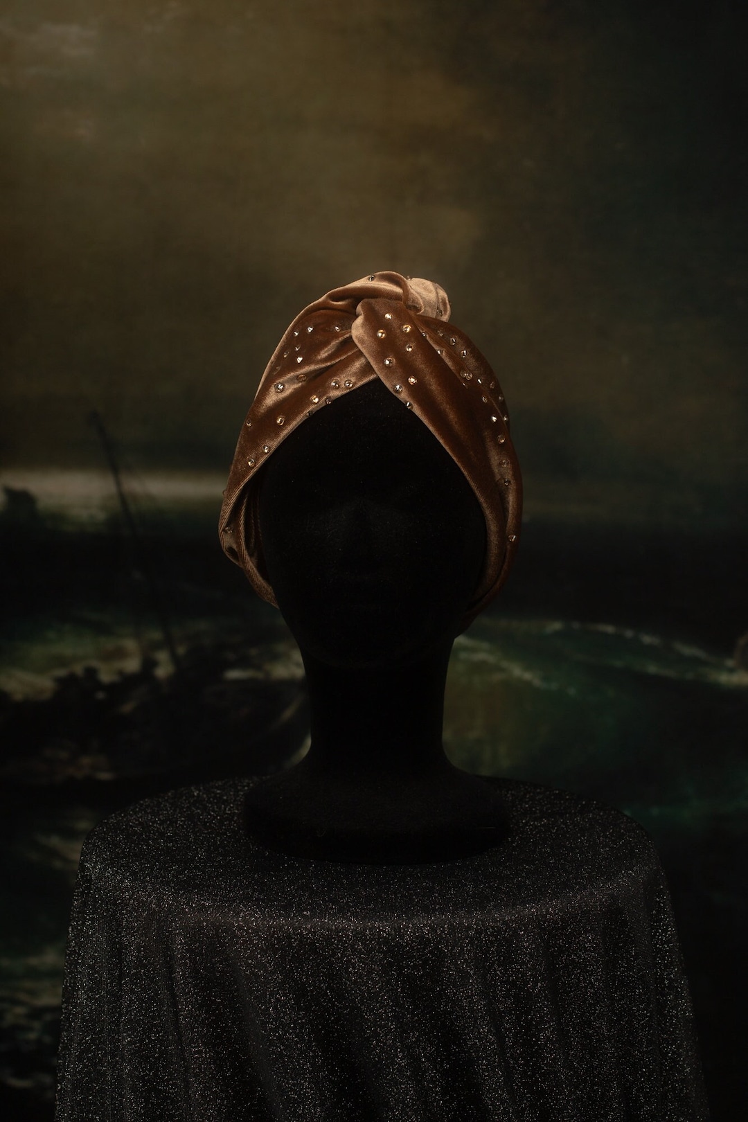 Turban Coffee With Milk 1920s Velvet Khaki Turban Rhinestones Brooch ...