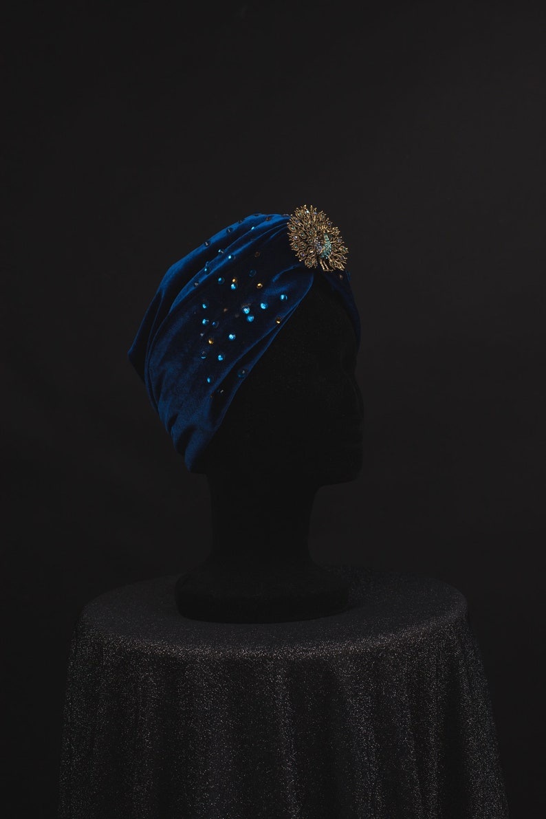 Peacock Royal Blue 1920s Velvet Turban Rhinestones Brooch - Etsy