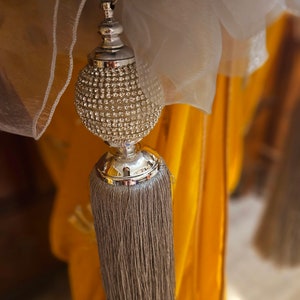 Silver Super Fluffy Organsa Long Boa With Rhinestones Tassels Vegan ...