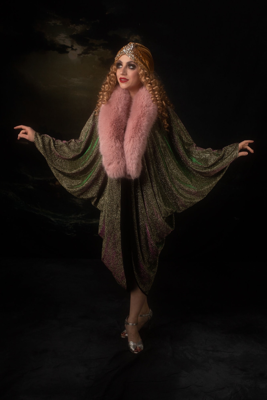 Aristocratic Holo Golden Green Pink 1920s Faux Fur Gown Color Hollywood ...