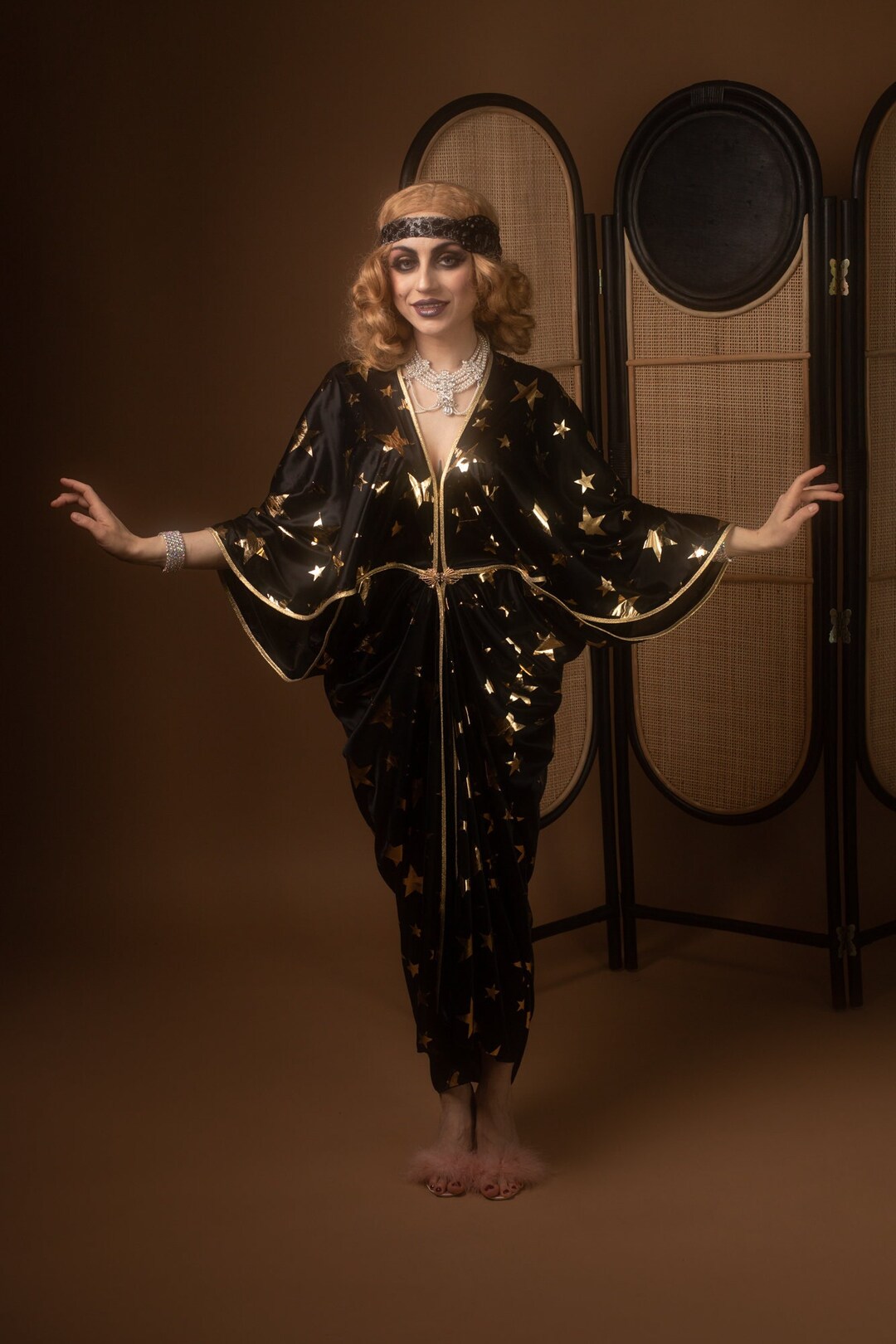 Golden Star Black S/M Art Nouveau Hollywood Style Bordoux Gown Great ...