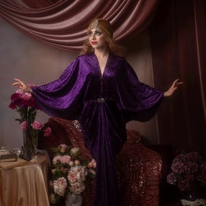 Crushed Violet Velvet Peignoir Gown 20s Art Deco Hollywood Style Great ...
