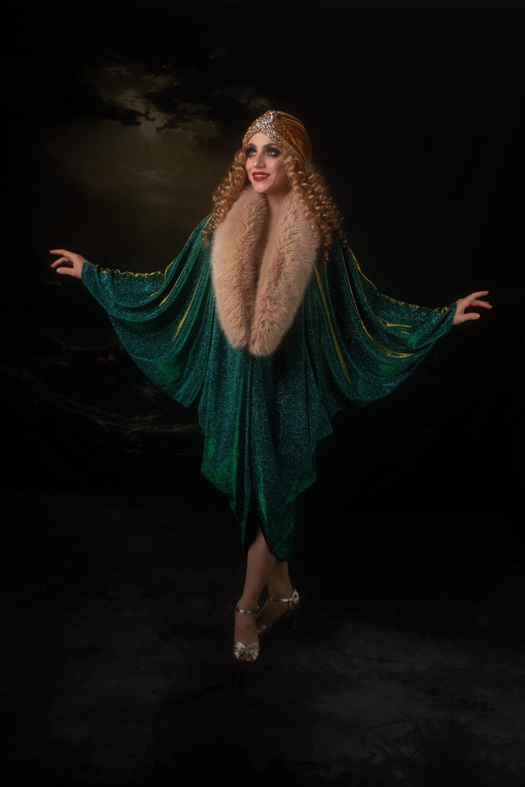 Aristocratic Turquoise Teal 1920s Faux Fur Gown Color Hollywood Style ...