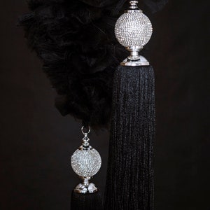 Exclusive Sexy Black Big Tulle Long Boa With Rhinestones Tassels Vegan ...