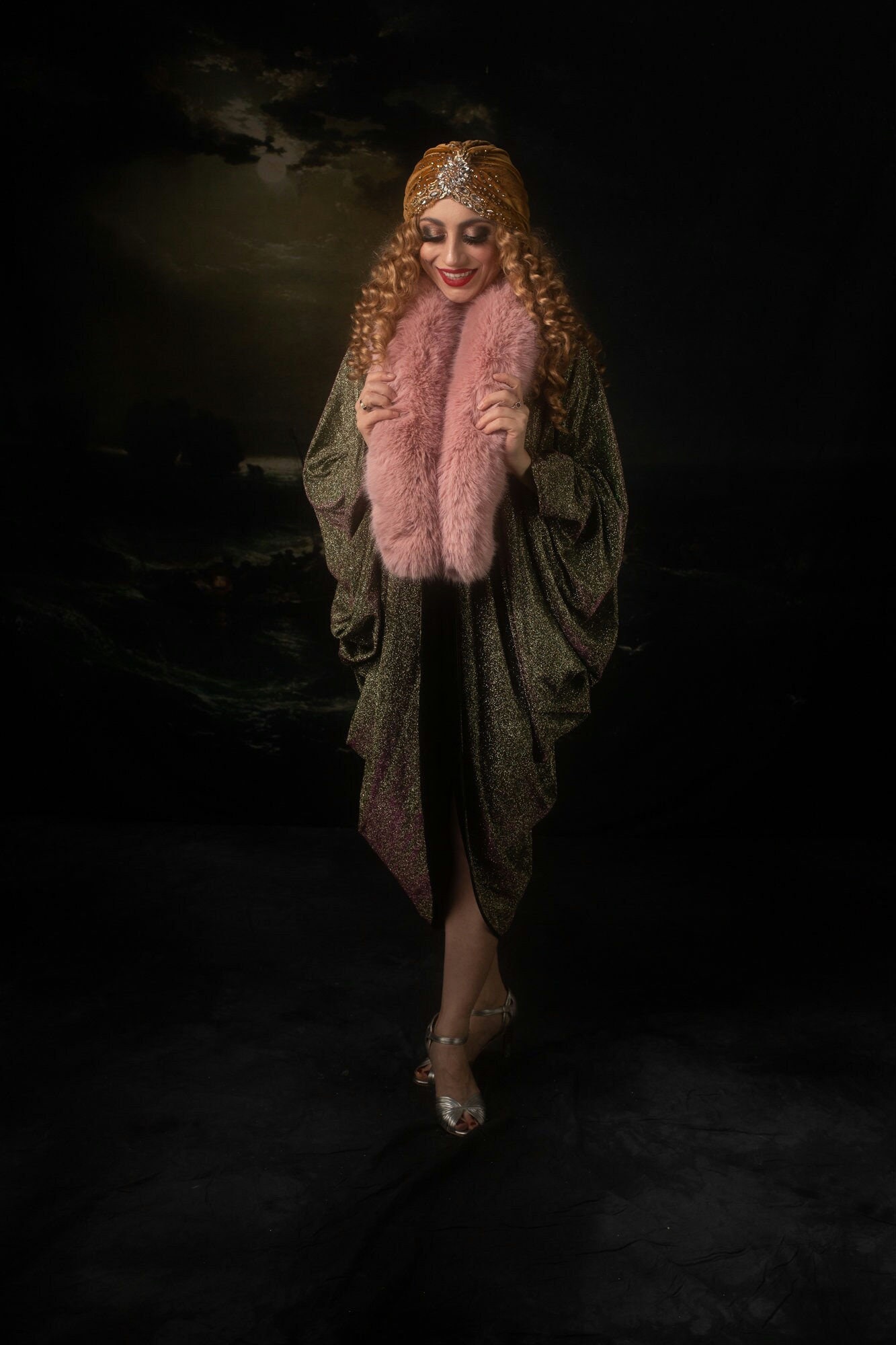 Aristocratic Holo Golden Green Pink 1920s Faux Fur Gown Color Hollywood ...
