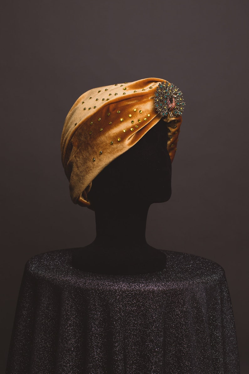 Golden 1920s Velvet Turban Rhinestones Brooch Gold Hollywood - Etsy