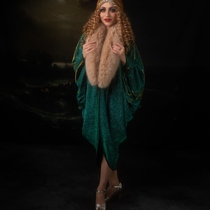 Aristocratic Turquoise Teal 1920s Faux Fur Gown Color Hollywood Style ...