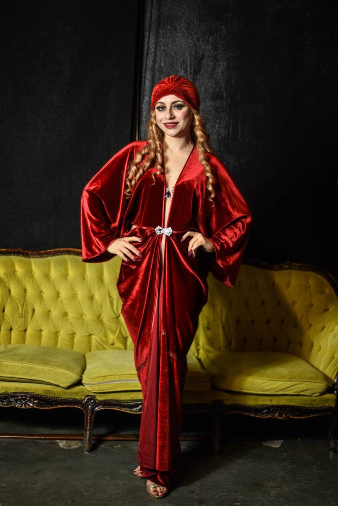 Royal Red 1920s Velvet Gown color Hollywood style Great Gatsby | Etsy