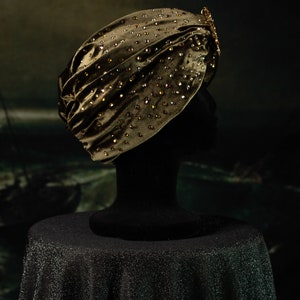 Turban Antique Green 1920s Velvet Khaki Turban Rhinestones Brooch ...