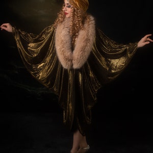 Aristocratic Golden & Beige 1920s Faux Fur Gown Color Hollywood Style ...