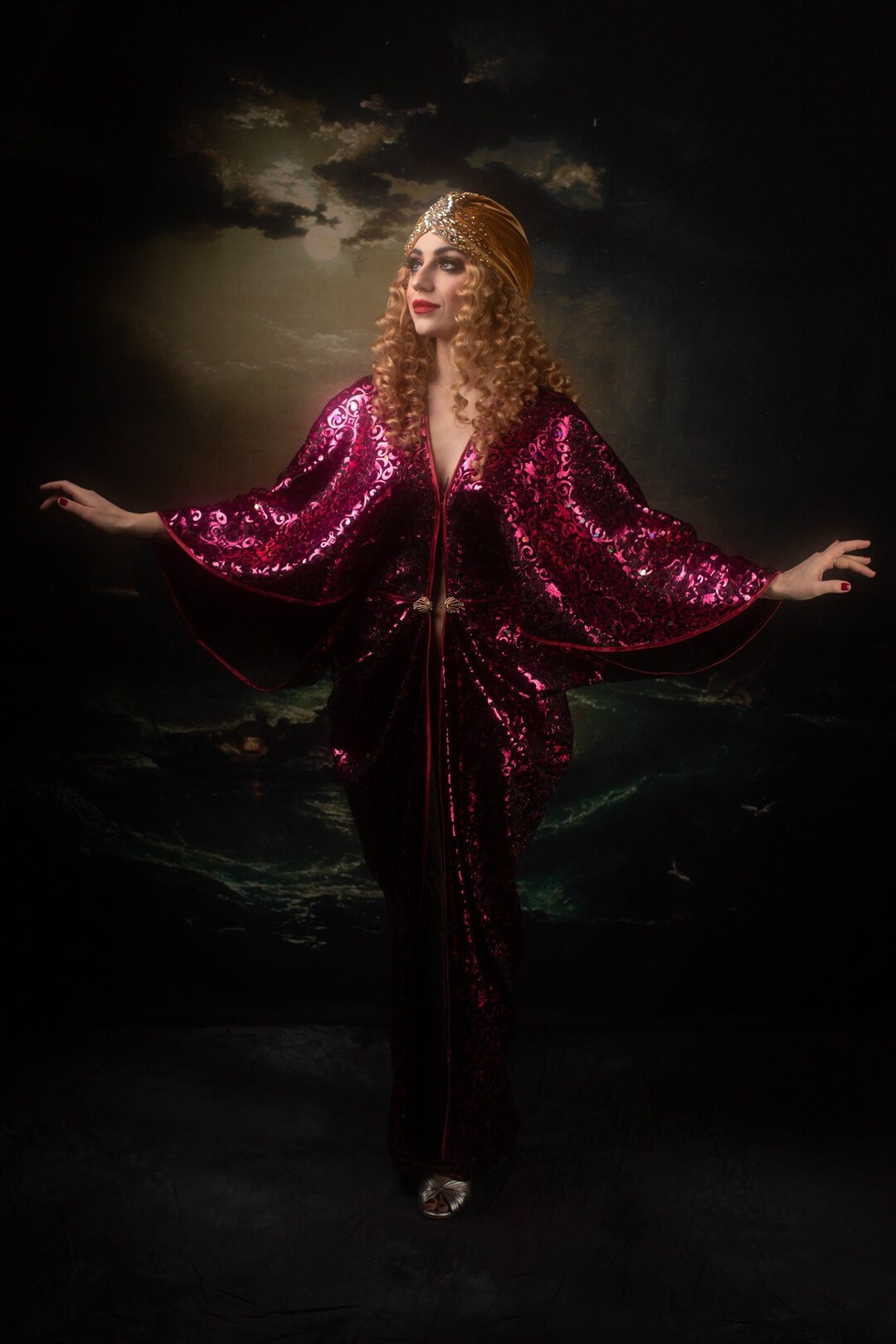 Art Deco Black & Pink 1920s Velvet Gown Color Hollywood Style Great ...