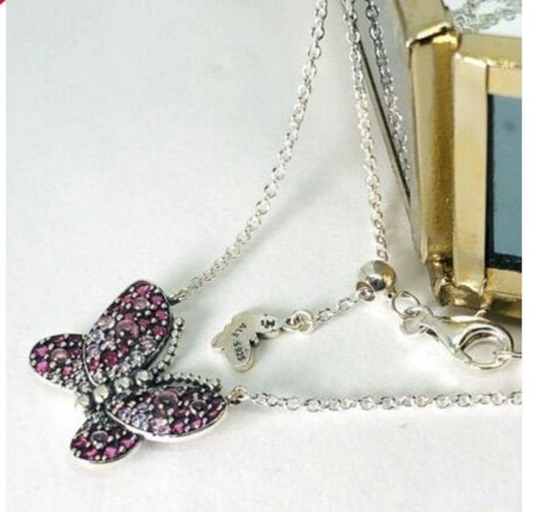 Pandora Dazzling Pink Butterfly Necklace 397931NCCMX Pandora - Etsy