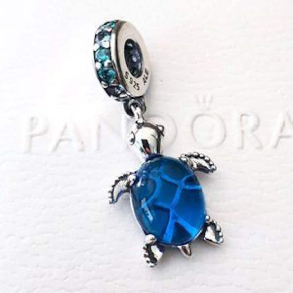 Pandora encanta sea turtle murano glass Dangle azul Charm | Etsy