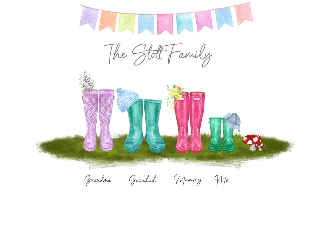 Personalised Watercolour Welly Print, Bespoke Welly Art, Illustrated ...
