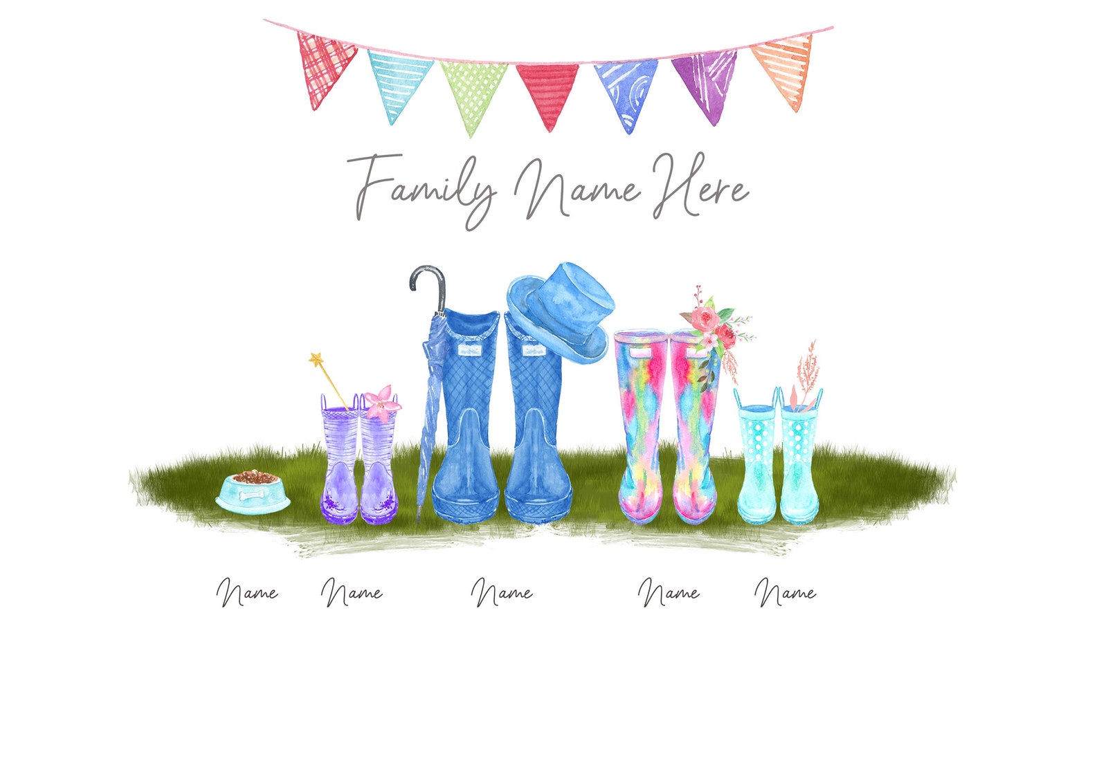 Personalised Watercolour Welly Print, Bespoke Welly Art, Illustrated ...