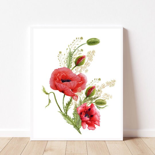 Poppy Prints Watercolor Poppy Wall Art Red Poppy Poster Poppy Painting ...